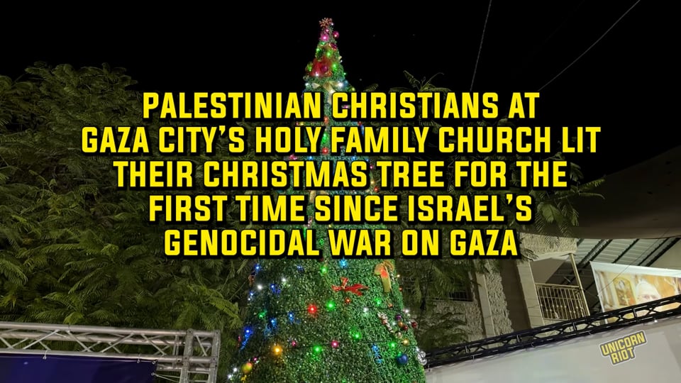 Palestinian Christians Light Christmas Tree at Holy Family Church in ...